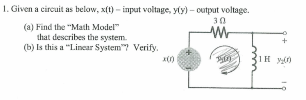Solved 1. Given a circuit as below, x() input voltage, y(y)- | Chegg.com