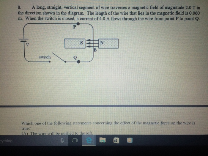 Solved 8. A long, straight, vertical segment ofwire | Chegg.com