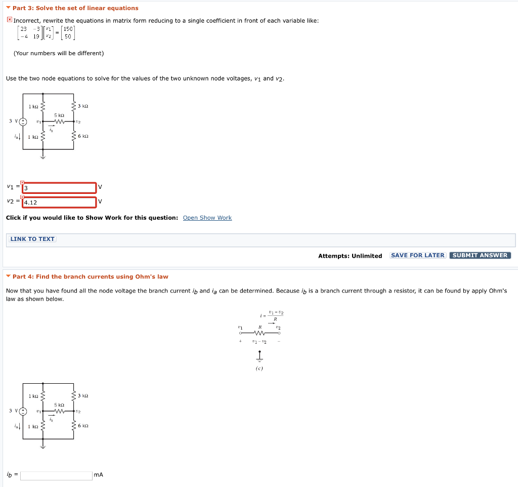 Solved Use the two node equations to solve for the values of | Chegg.com