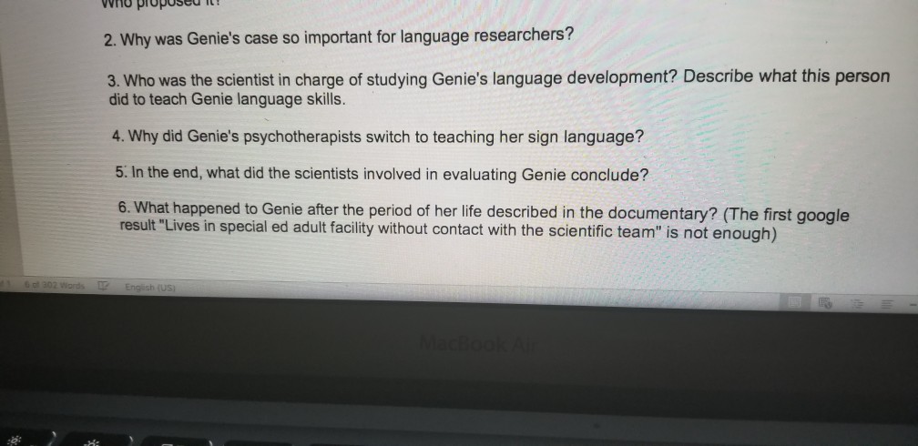 2. Why was Genie's case so important for language | Chegg.com