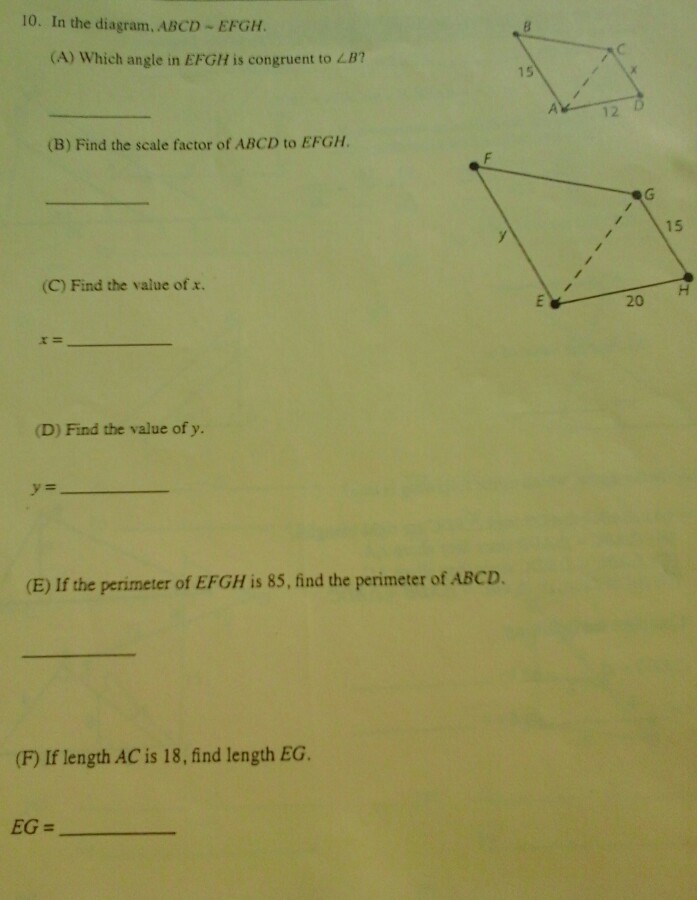 Solved In the diagram, ABCD~ EFGH. A) Which angle in efgh is | Chegg.com