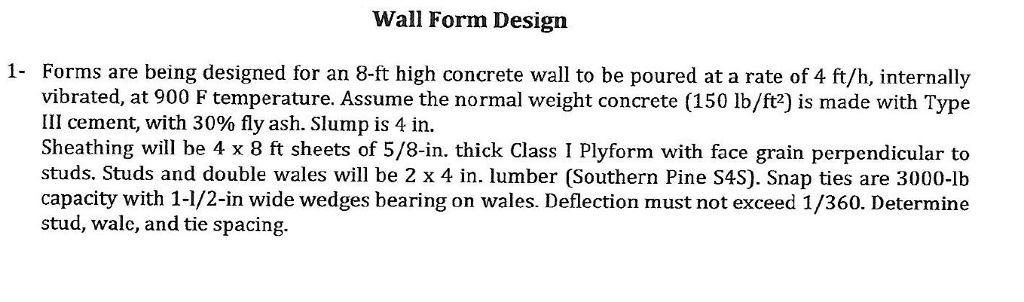 Forms are being designed for an 8-ft high concrete | Chegg.com