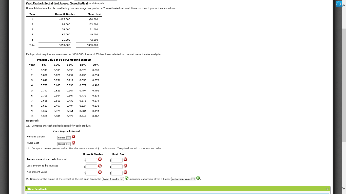 Solved Cash Payback Period, Net Present Value Method and | Chegg.com