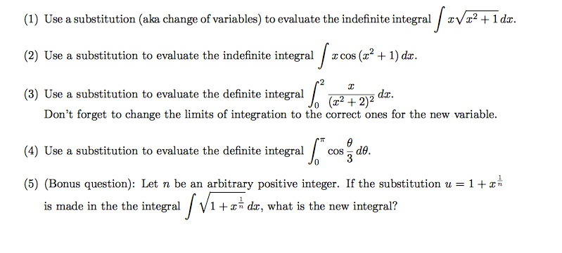 Solved (1) Use a substitution (aka change of variables) to | Chegg.com