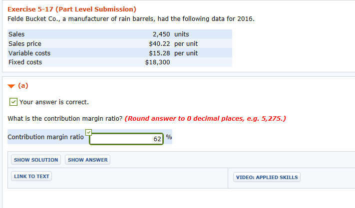 Solved Exercise 5-17 (Part Level Submission) Felde Bucket | Chegg.com
