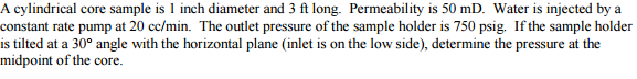 A cylindrical core sample is 1 inch diameter and 3 ft | Chegg.com