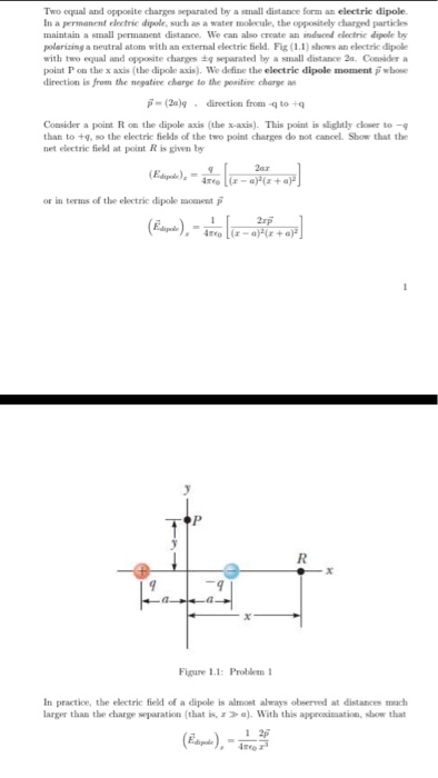 Solved Two equal and opposite charges separated by a small | Chegg.com