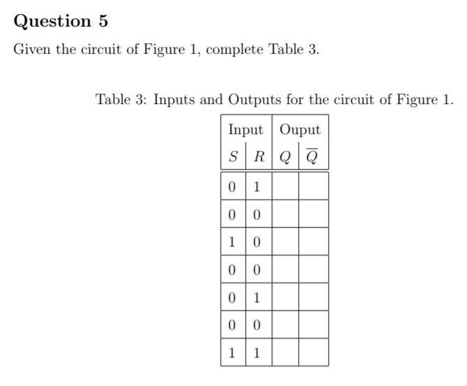 Solved Question 5 Given the circuit of Figure 1, complete | Chegg.com Solved Question 5 Given the circuit of Figure 1, complete | Chegg.com