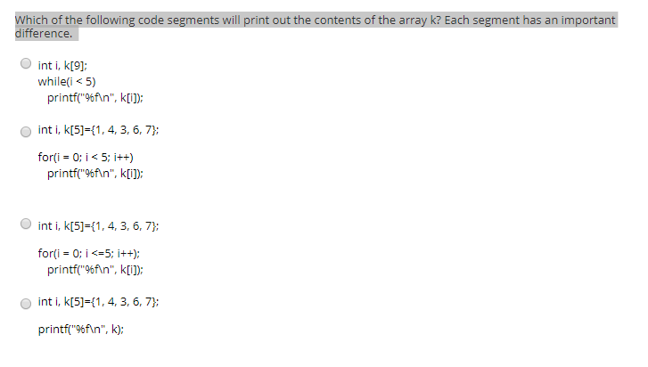 Solved hich of the following code segments wi difference. ll | Chegg.com