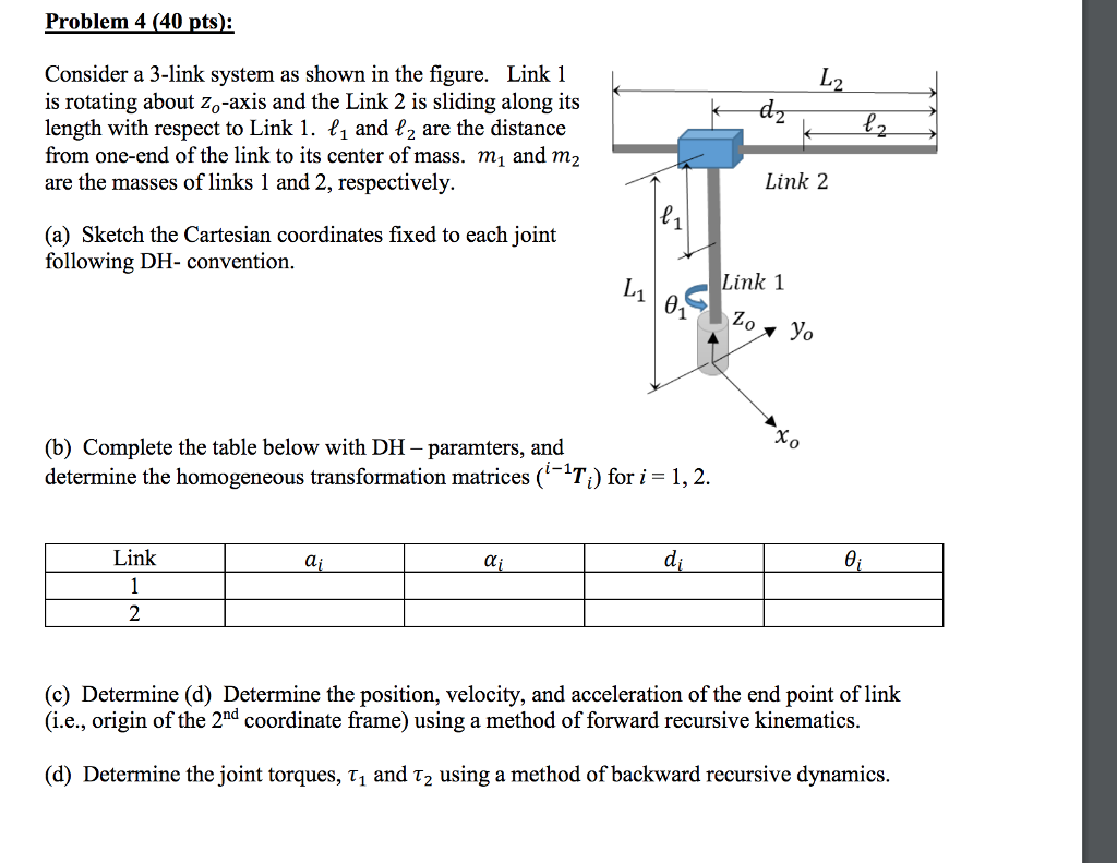 Solved Problem 4 (40 pts): Consider a 3-link system as shown | Chegg.com