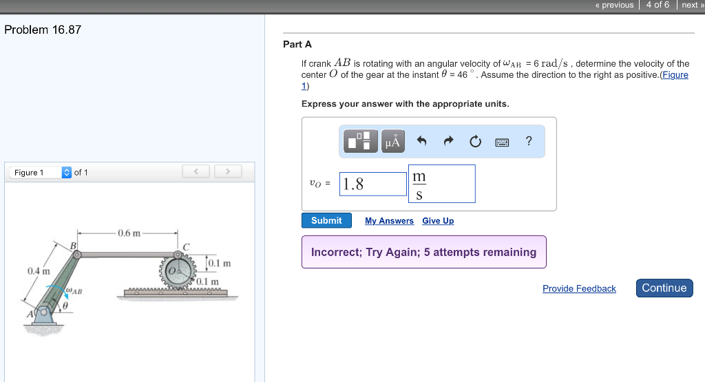 Solved If crank AB is rotating with an angular velocity of | Chegg.com