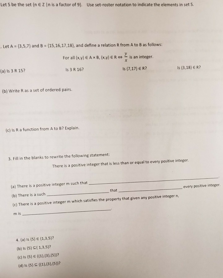 Solved Let S be the set {n E Z 1 n is a factor of 9). Use | Chegg.com