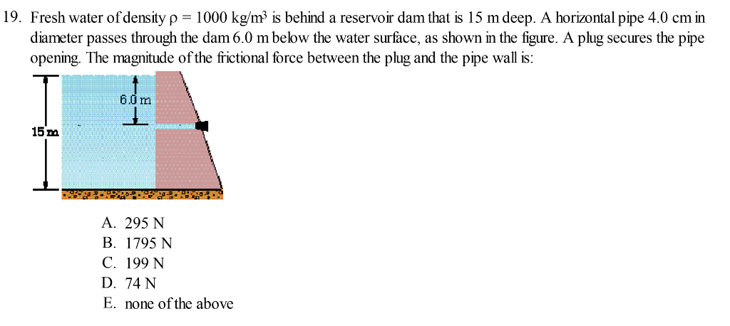 Solved Fresh water of density rho = 1000 kg/m^3 is behind a | Chegg.com