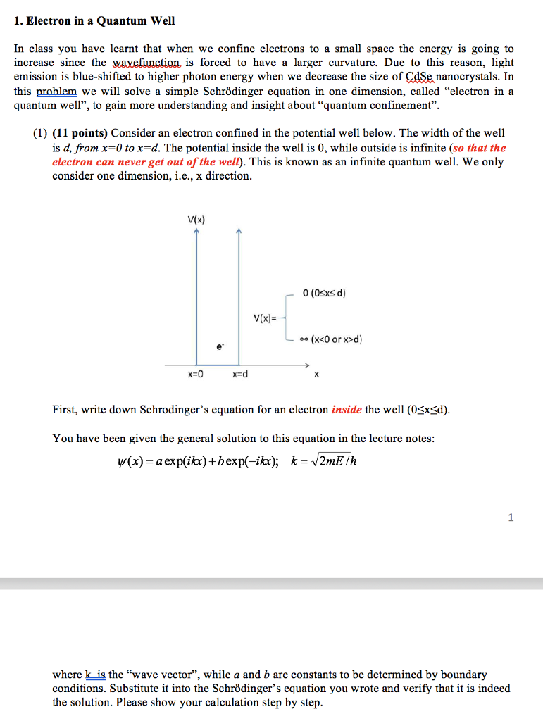 Solved Electron in a Quantum Well In class you have learnt | Chegg.com