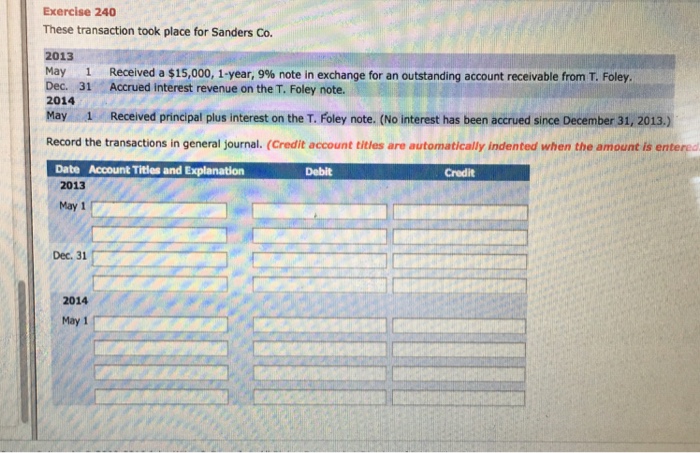 Solved Exercise 240 These transaction took place for Sanders | Chegg.com