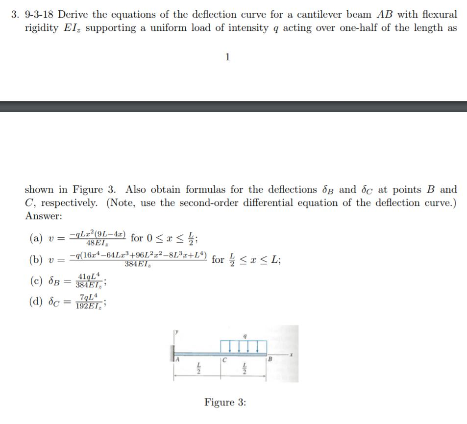 Solved 3 9 3 18 Derive The Equations Of The Deflection