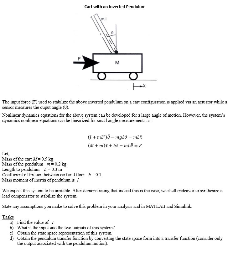 Solved The input force (F) used to stabilize the above | Chegg.com