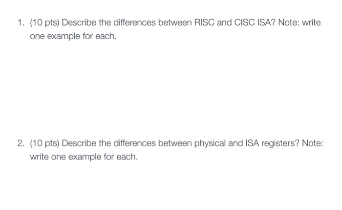 Solved Describe the differences between RISC and CISC ISA? | Chegg.com