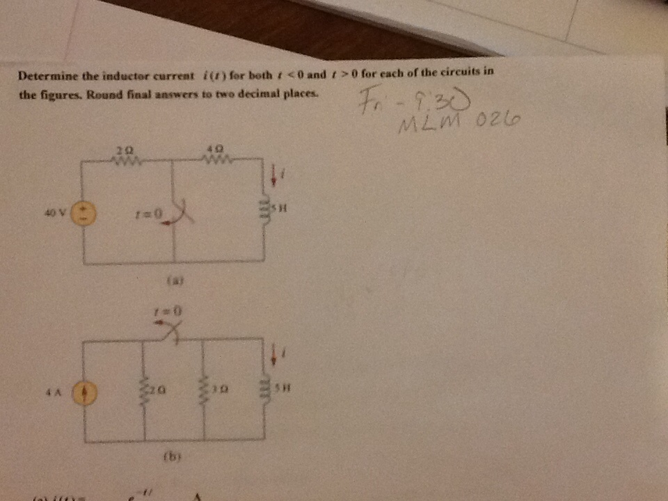 Solved for time less than zero, replace the inductor with a | Chegg.com
