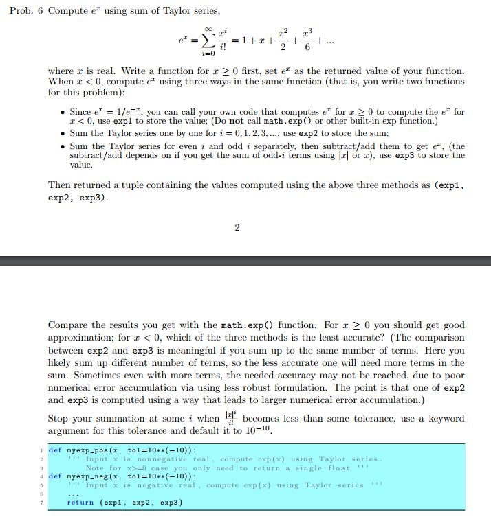 Solved Prob. 6 Compute e using sum of Taylor series, r2 3 | Chegg.com