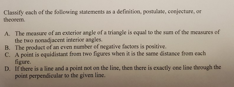 Solved Classify Each Of The Following Statements As A