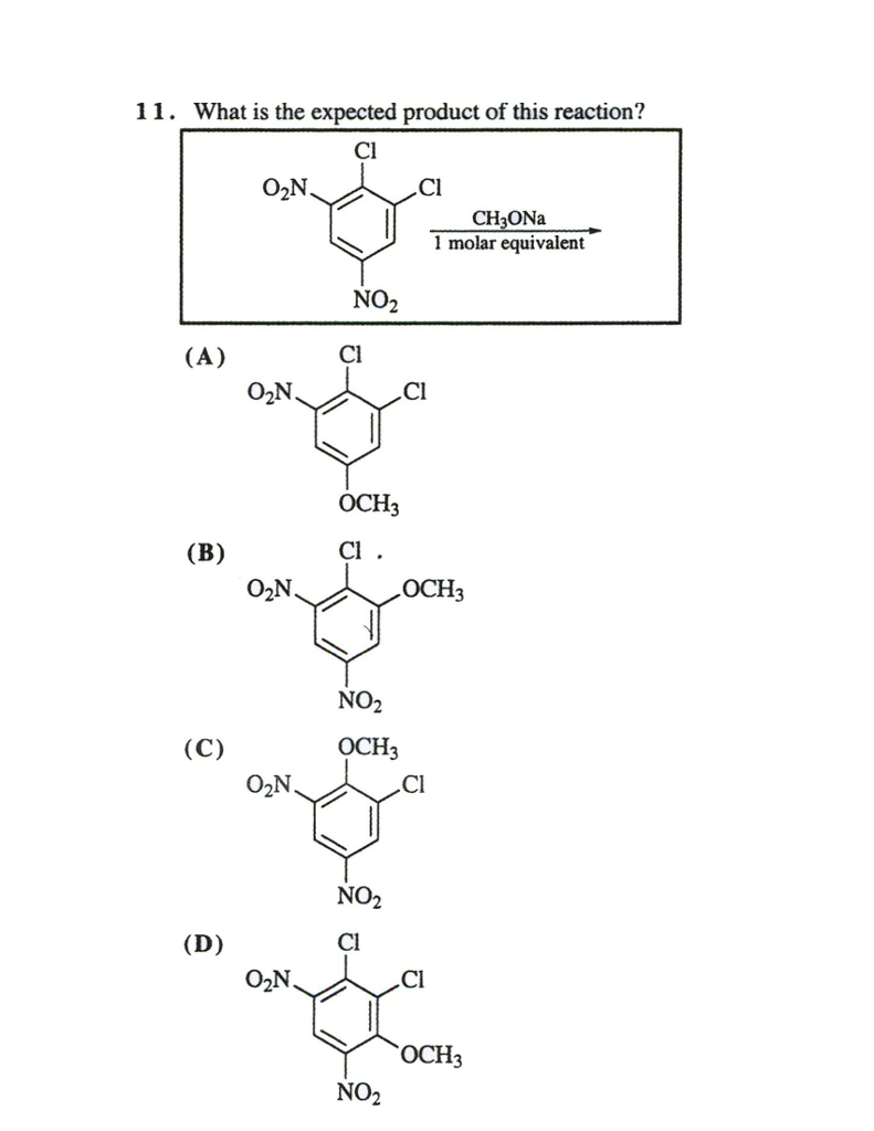Solved 11. What is the expected product of this reaction? Cl | Chegg.com