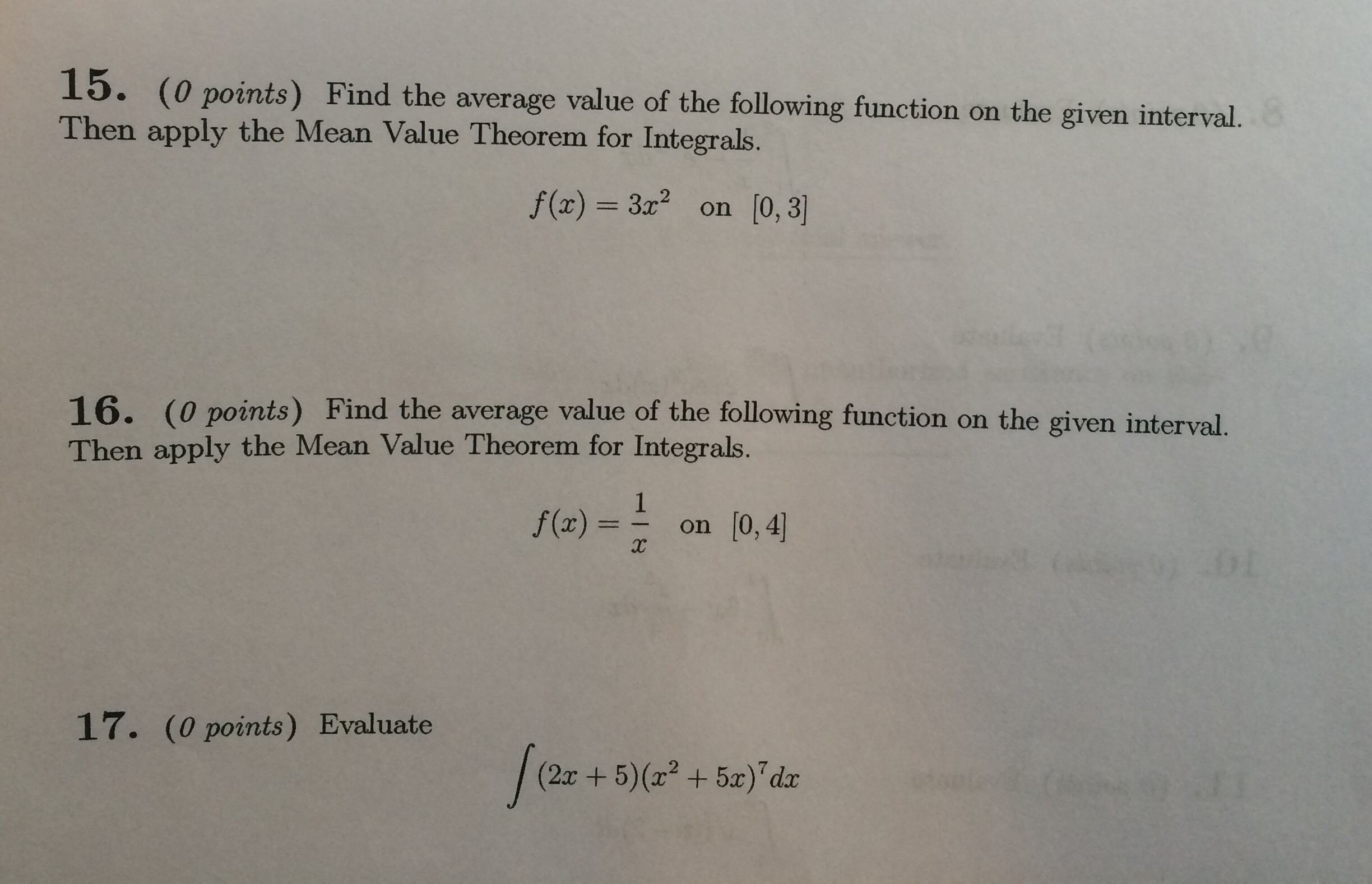 Solved Find the average value of the following function on | Chegg.com
