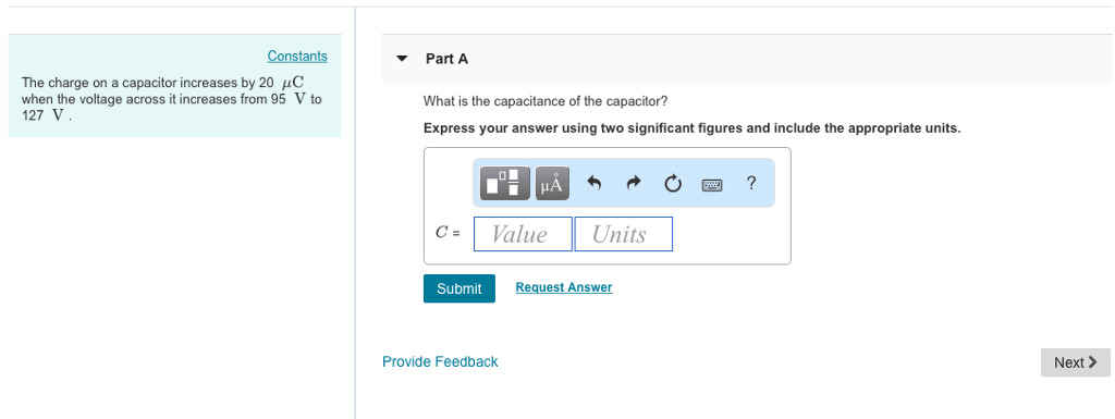 Solved Constants Part A The charge on a capacitor | Chegg.com