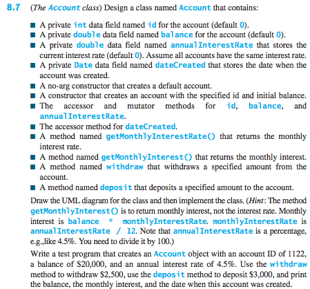 Solved (The Account class) Design a class named Account that | Chegg.com