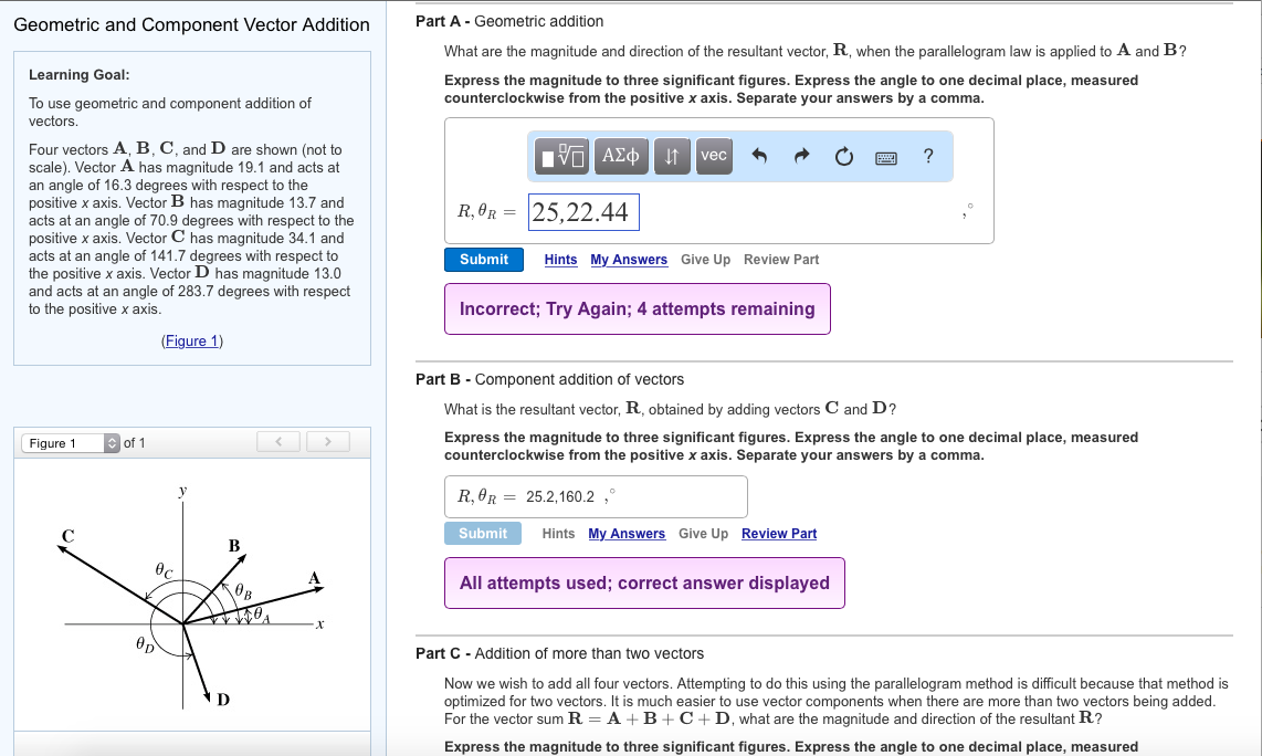 Solved Geometric and Component Vector Addition Learning | Chegg.com