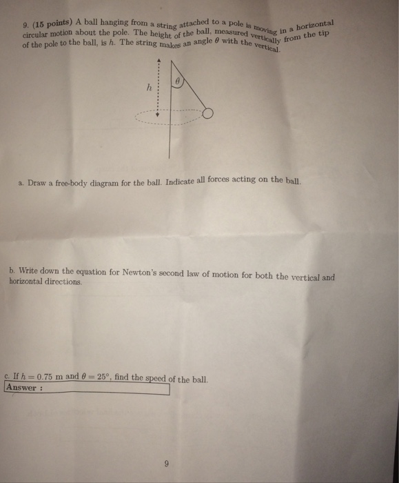 Solved A ball hanging from a string attached to a pole is | Chegg.com