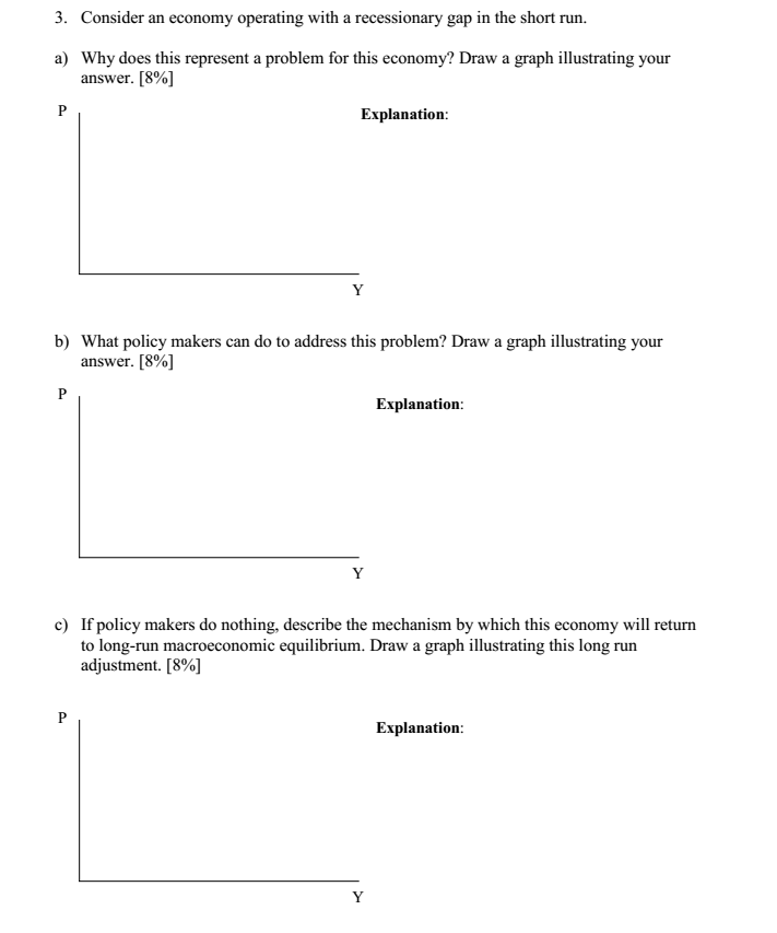 Solved 3. Consider an economy operating with a recessionary | Chegg.com