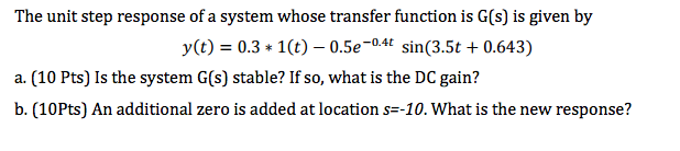 Solved The unit step response of a system whose transfer | Chegg.com