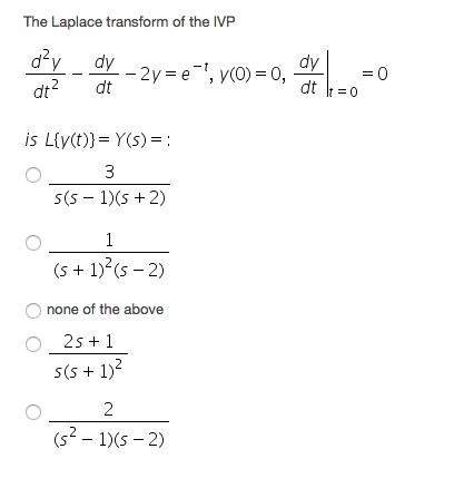 Solved The Laplace transform of the IVP d^2 y/dt^2 - dy/dt - | Chegg.com