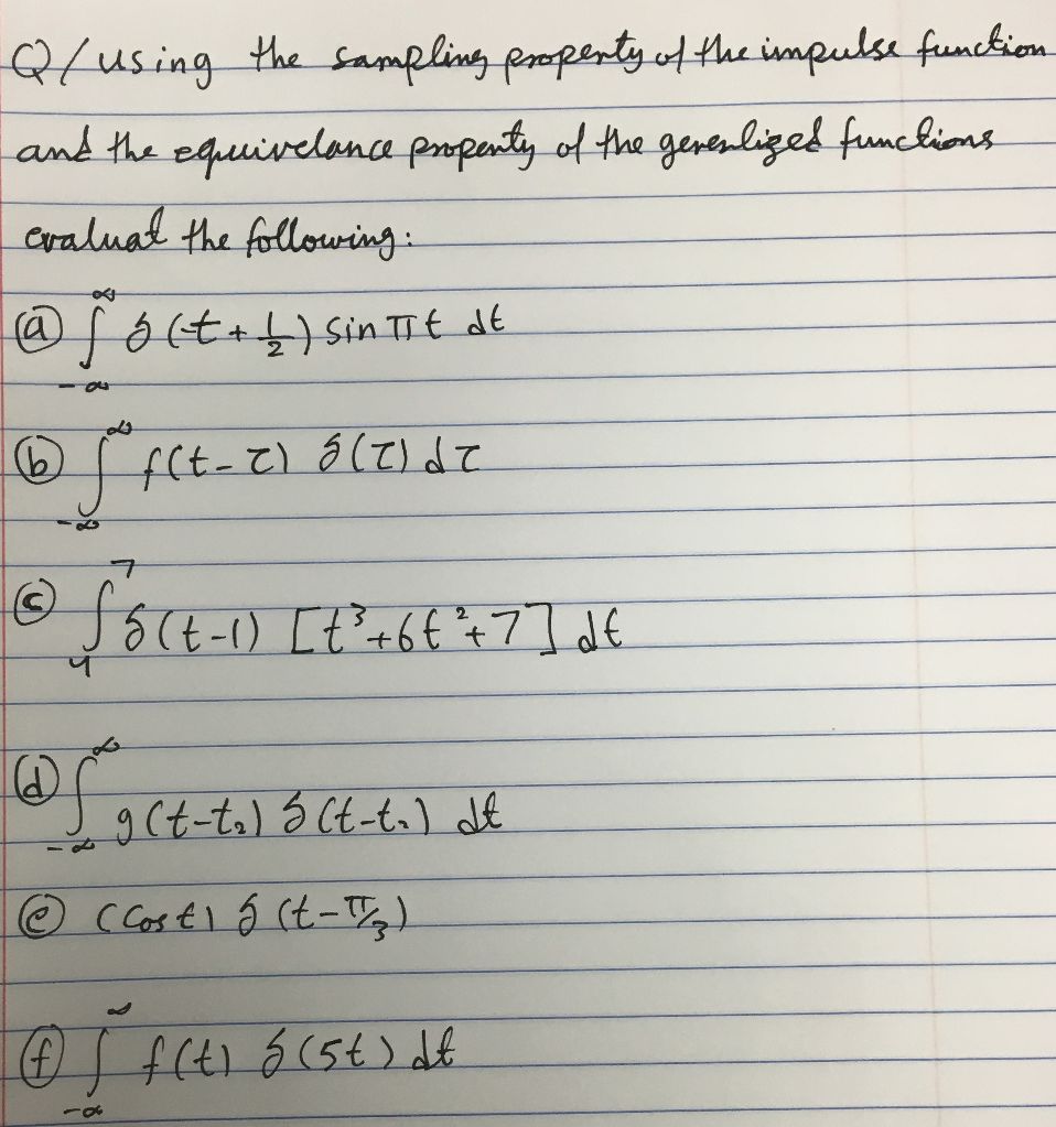Solved Using the sampling property of the impulse function | Chegg.com