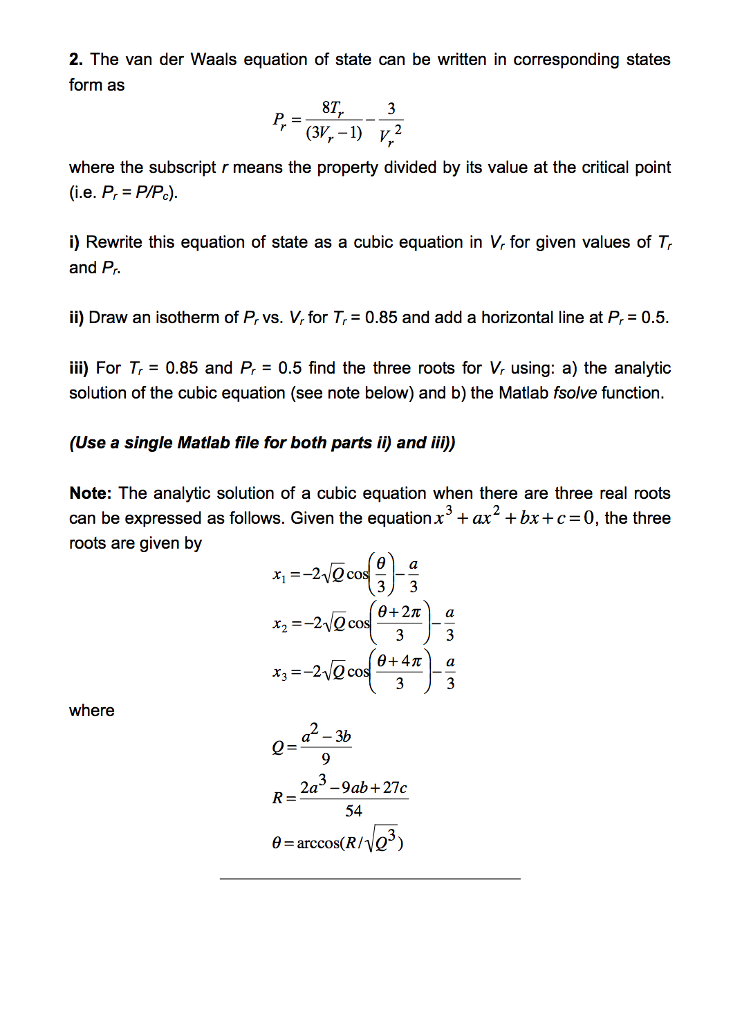 2. The van der Waals equation of state can be written | Chegg.com