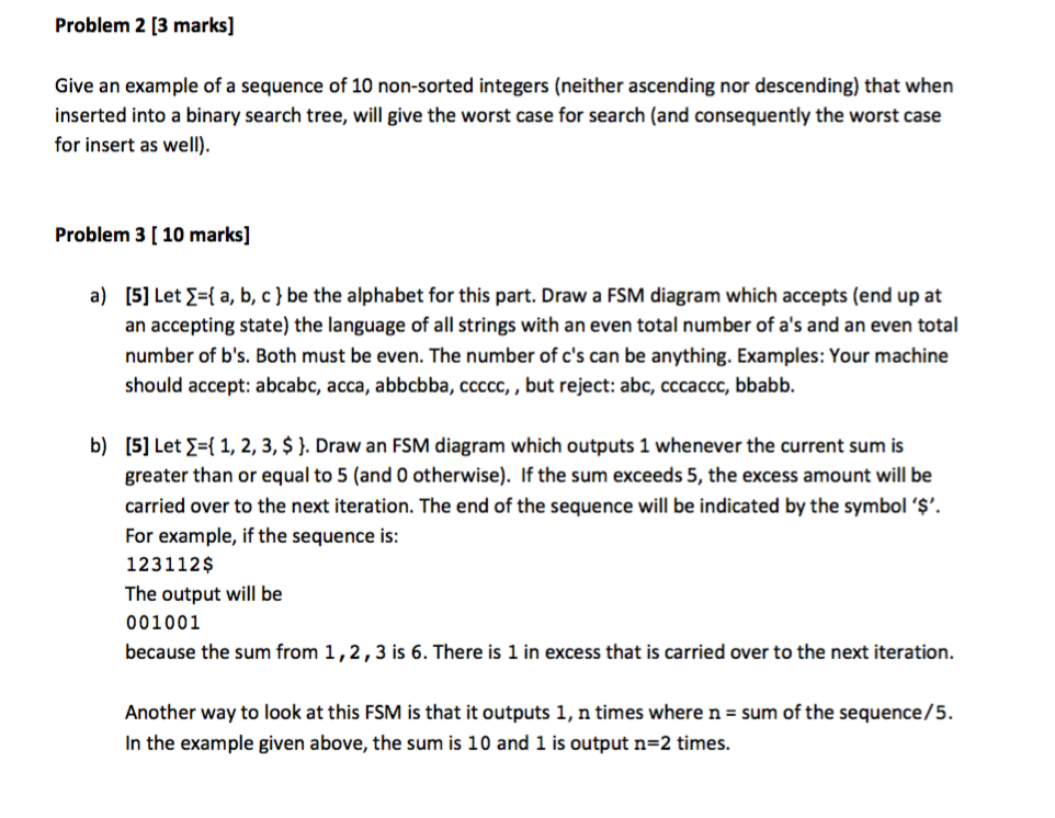Solved Problem 2 13 marks] Give an example of a sequence of | Chegg.com