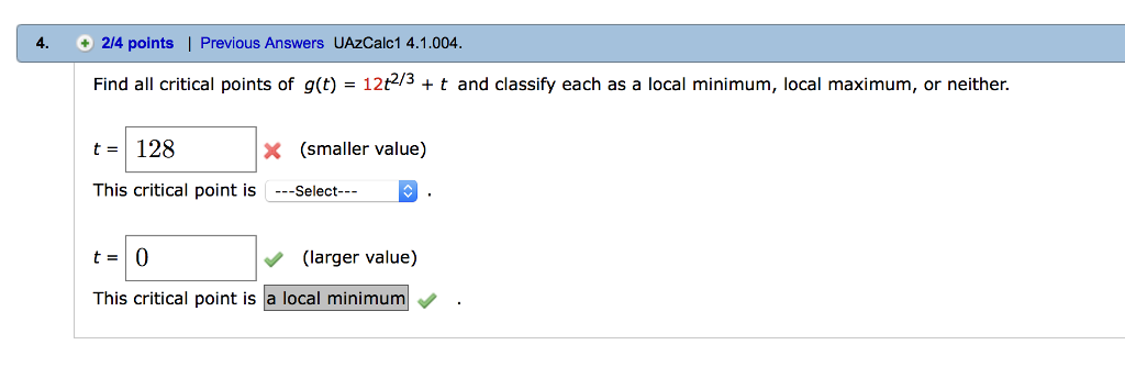 Solved 4. 2/4 points l Previous Answers UAzCalc1 4.1.004 | Chegg.com