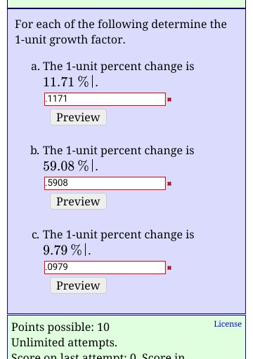 Solved For each of the following determine the 1-unit growth | Chegg.com