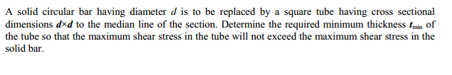 Solved A solid circular bar having diameter d is to be | Chegg.com