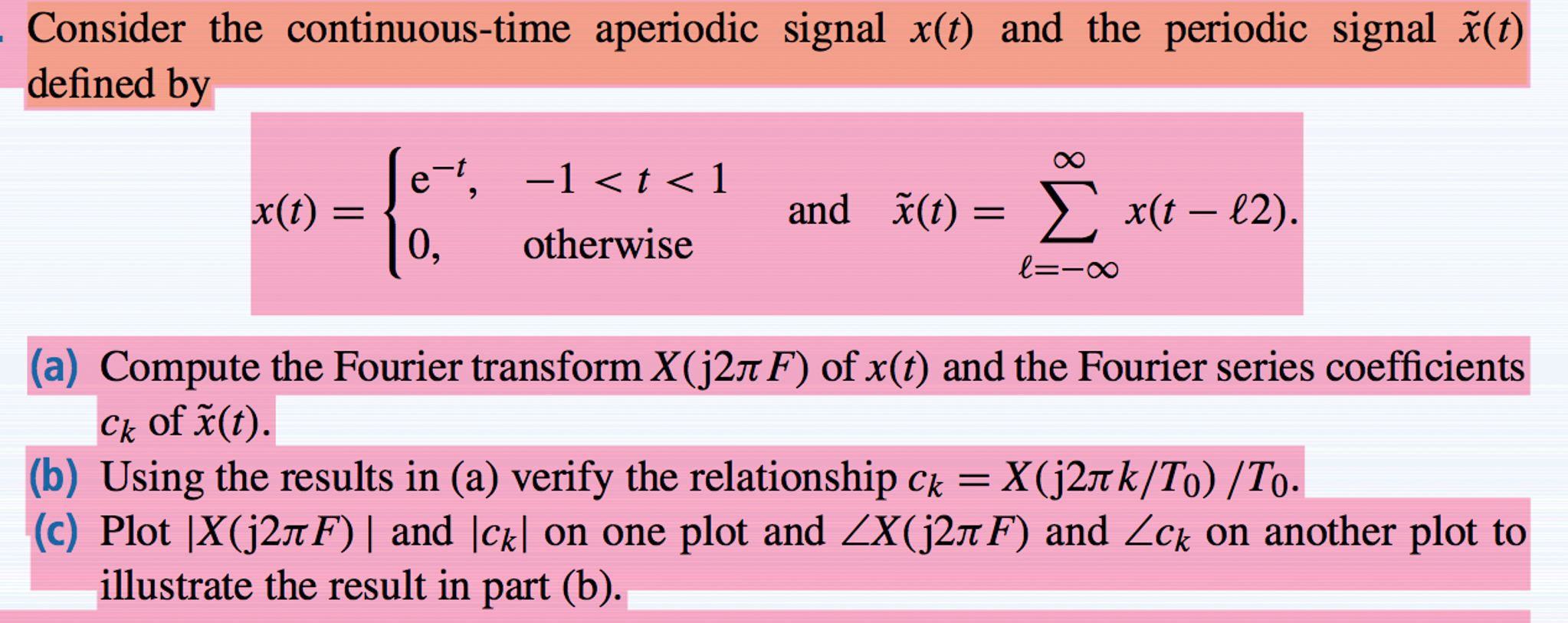 Solved Consider the continuous-time aperiodic signal x(t) | Chegg.com