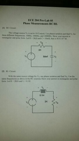 Solved ECE 2024 Pre-Lab 05 Phase Measurements RCRL RC | Chegg.com