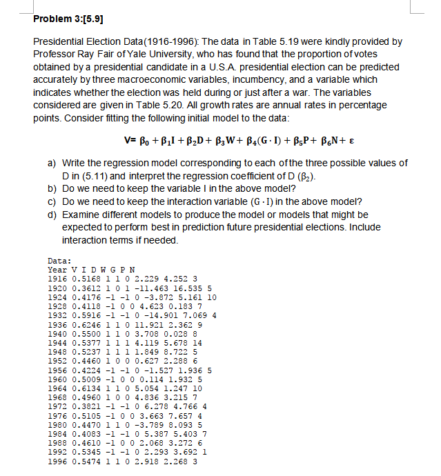 Problem 3:[5.9] Presidential Election | Chegg.com