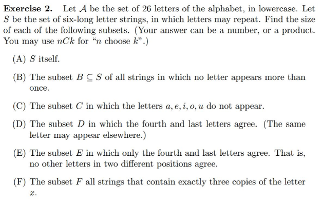 Solved Exercise 2. Let A be the set of 26 letters of the | Chegg.com