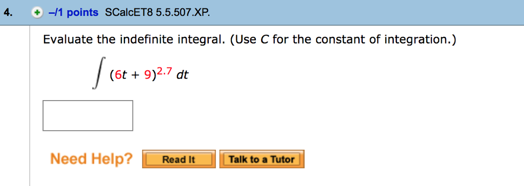 Solved 4. -/1 points SCalcET8 5.5.507.XP. Evaluate the | Chegg.com