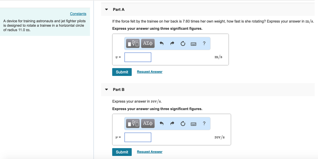 Solved Part Constants A device for training astronauts and | Chegg.com