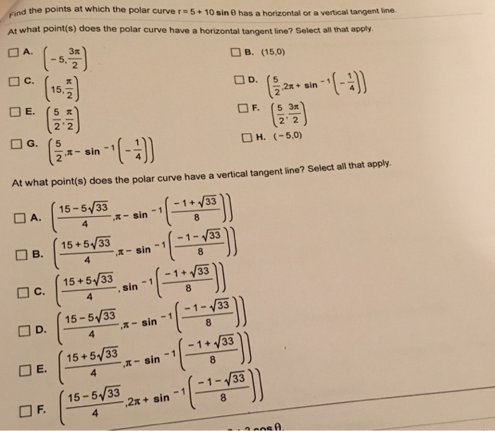 Solved Find the points at which the polar curve r = 5 + 10 | Chegg.com