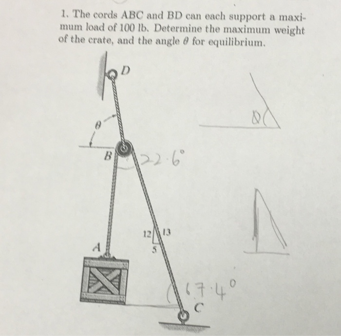 Solved The cords ABC and BD can each support a maximum load | Chegg.com