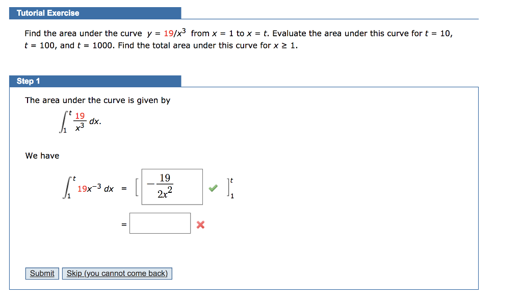 Solved Tutorial Exercise Find the area under the curve y = | Chegg.com