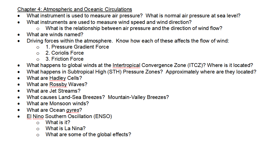 Solved Chapter 4: Atmospheric and Oceanic Circulations What | Chegg.com
